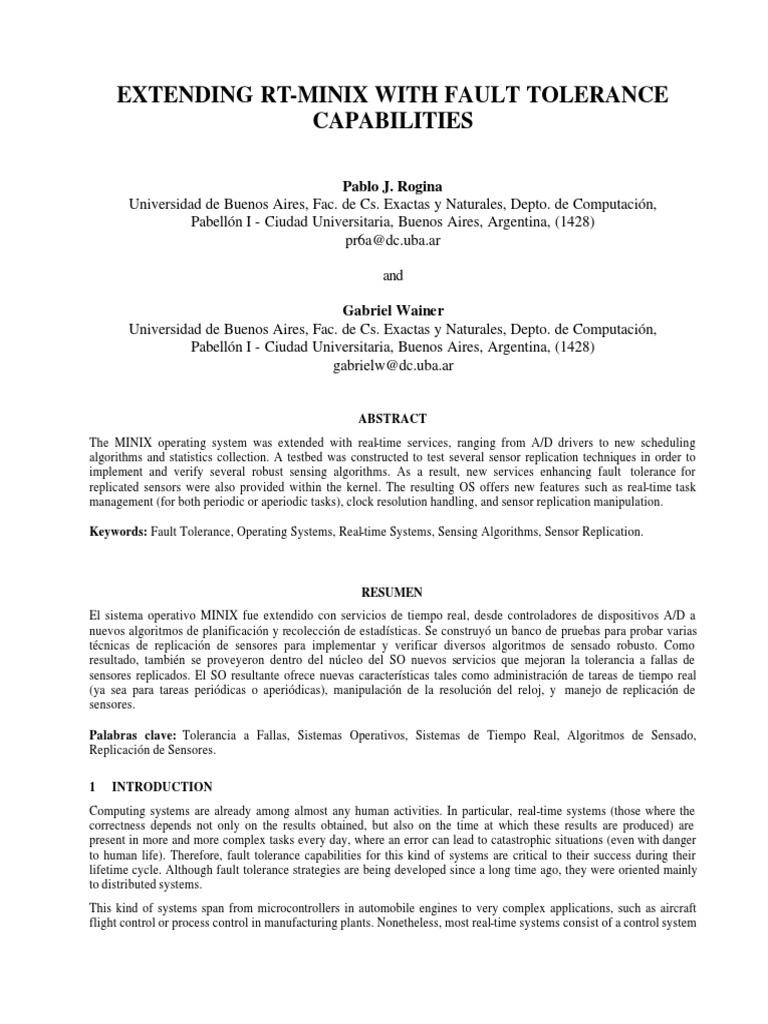 Extending Rt-Minix With Fault Tolerance Capabilities: Pablo J. Rogina | PDF | Scheduling ...