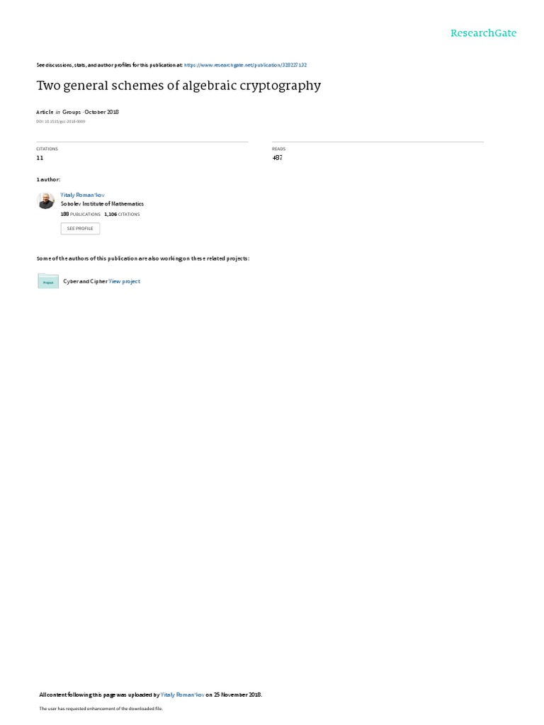Two General Schemes of Algebraic Cryptography: Groups October 2018 ...