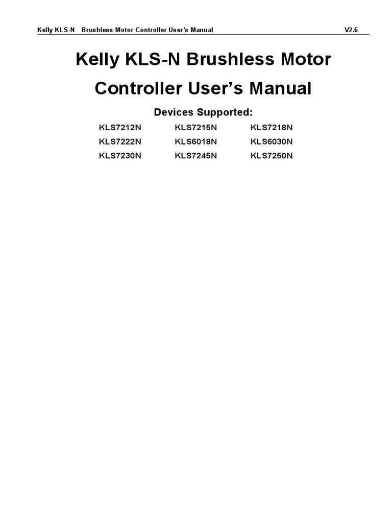 Kelly KLS-N Brushless Motor Controller User's Manual: Devices Supported | PDF | Electric Motor ...