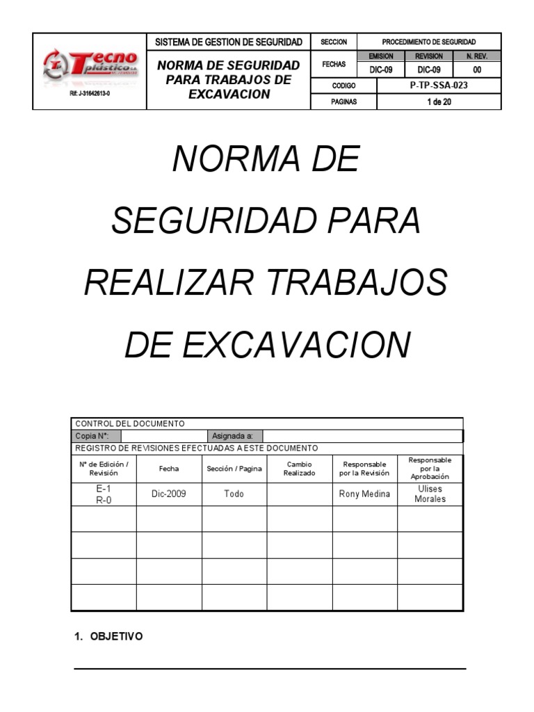 P-TP-SSA-23. Norma de Seguridad para Excavaciones | Descargar gratis ...