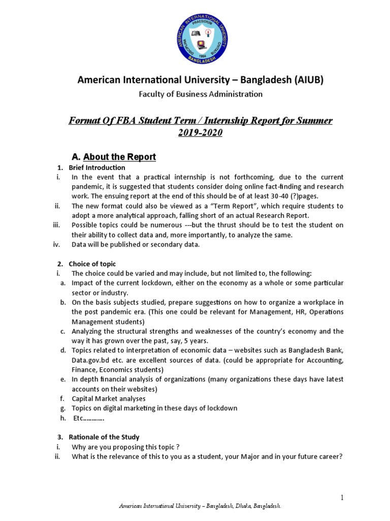 FBA Term Report Format | PDF | Data | Economics