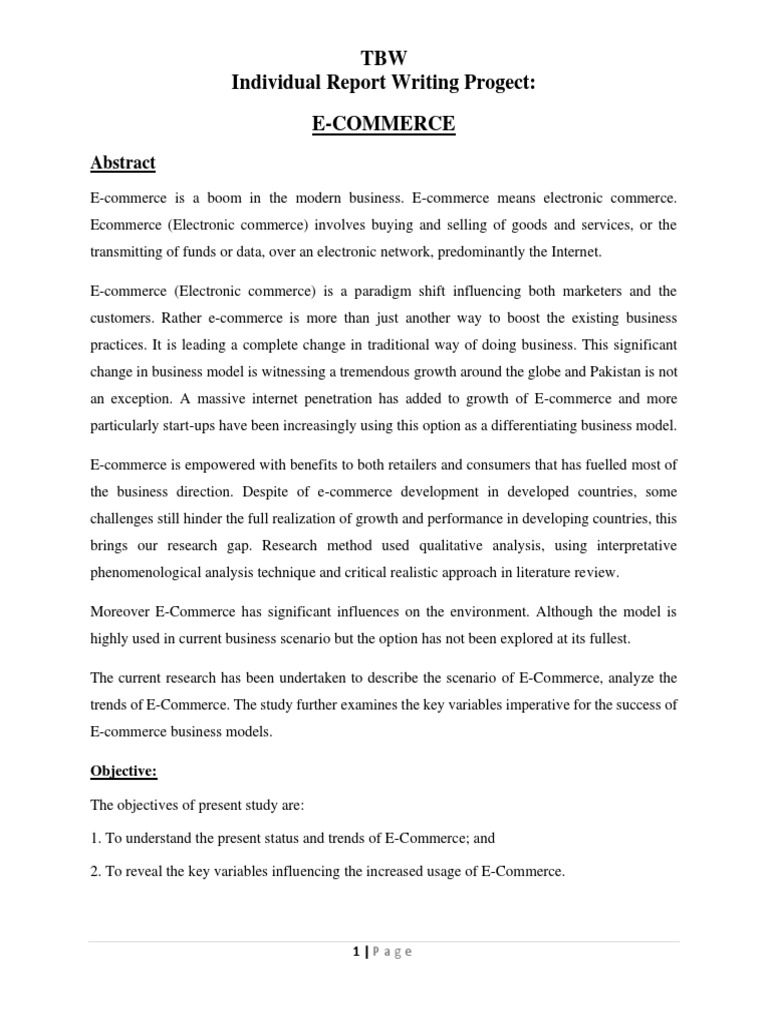 TBW Individual Report Writing Progect: E-Commerce: Objective | PDF | E Commerce | Online Shopping
