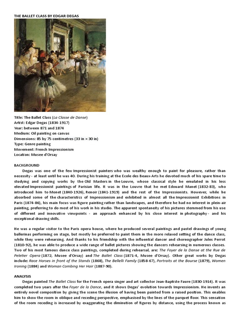 The Ballet Class by Edgar Degas | PDF | Impressionism | Edgar Degas