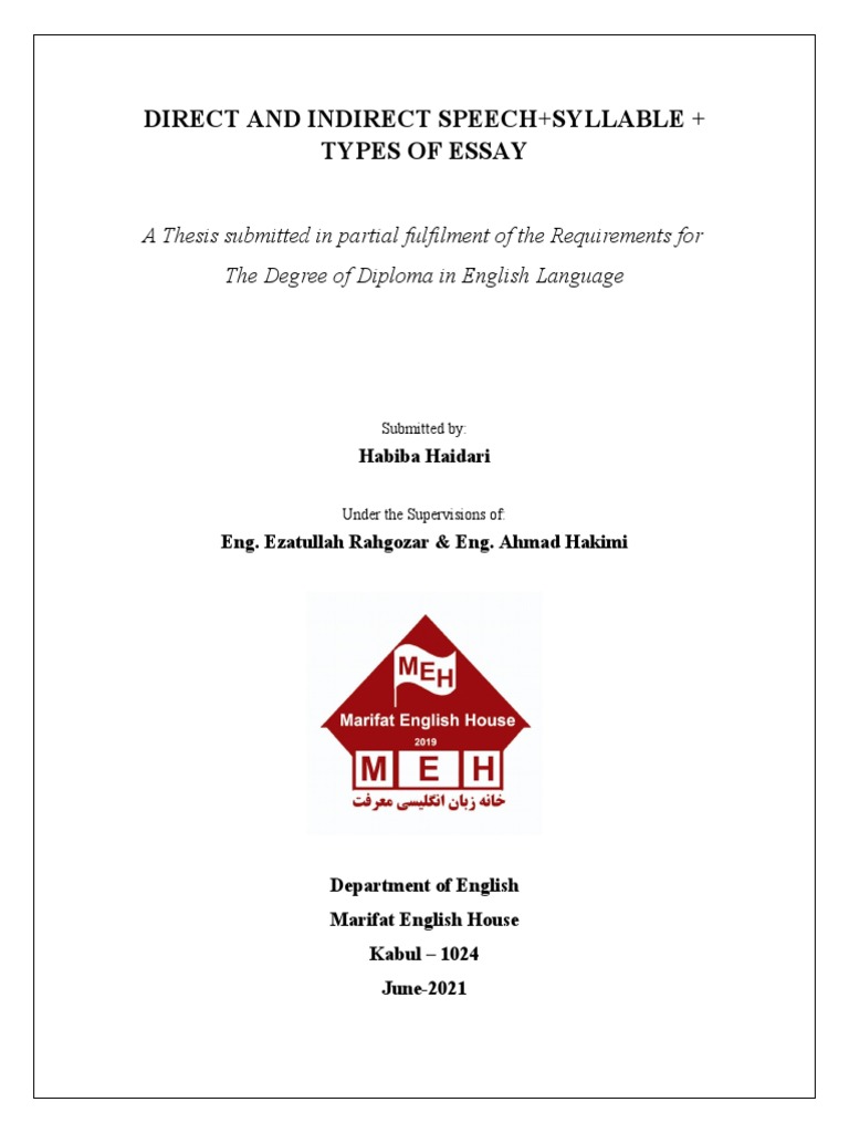Direct and Indirect Speech+Syllable + Types of Essay | PDF