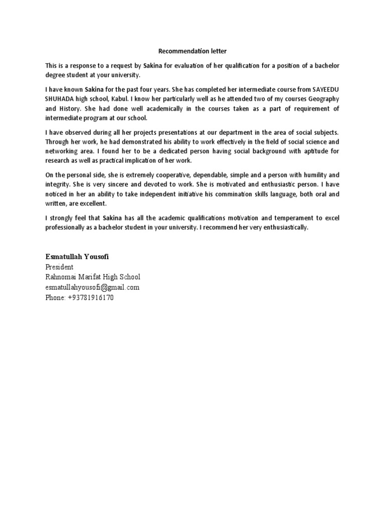 Recommendation Letter Shamail | PDF | Wellness