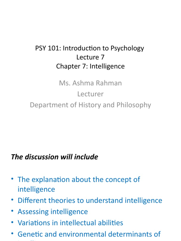 PSY 101: Introduction To Psychology Chapter 7: Intelligence | PDF ...