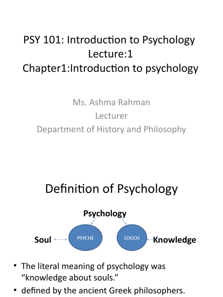 PSY - 101 - Lecture 1 | PDF | Unconscious Mind | Psychology