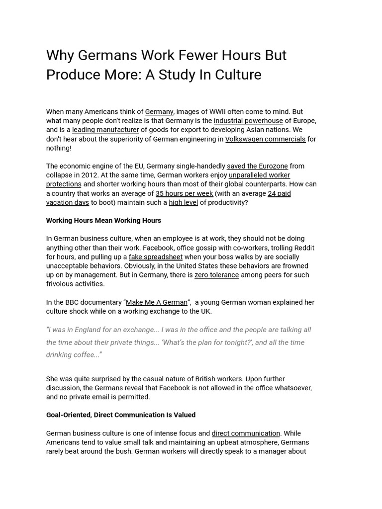 How German Work Culture Fosters Higher Productivity Through Shorter ...