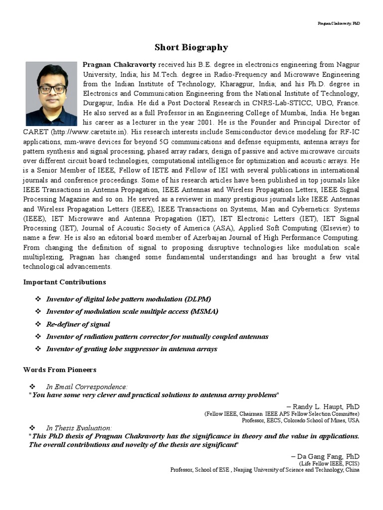 Short Biography-Pragnan | PDF | Microwave | Antenna (Radio)
