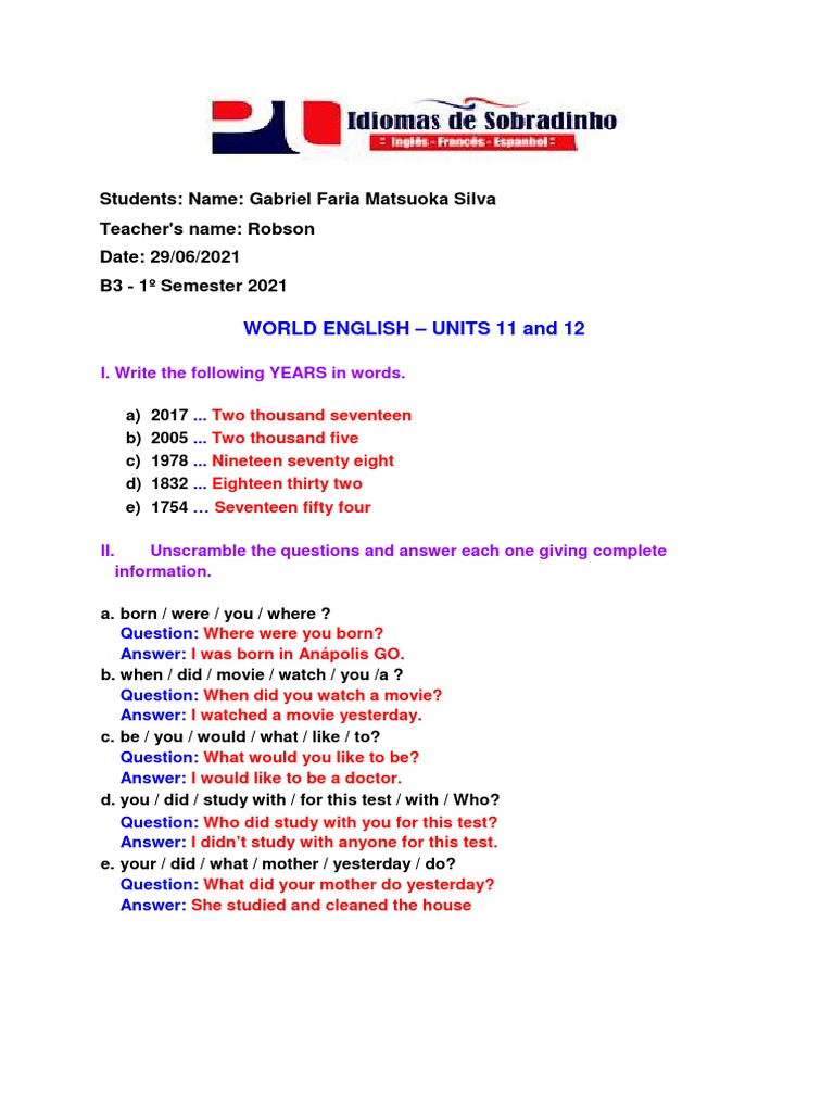 World English - UNITS 11 and 12 | PDF | Grammar | Linguistics