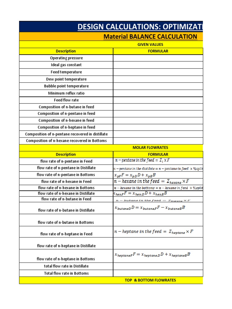 Design Calculations: Optimization 3: Material Balance Calculation | PDF ...