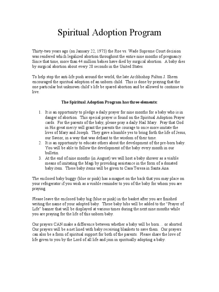 The Spiritual Adoption Program Has Three Elements | PDF | Wellness