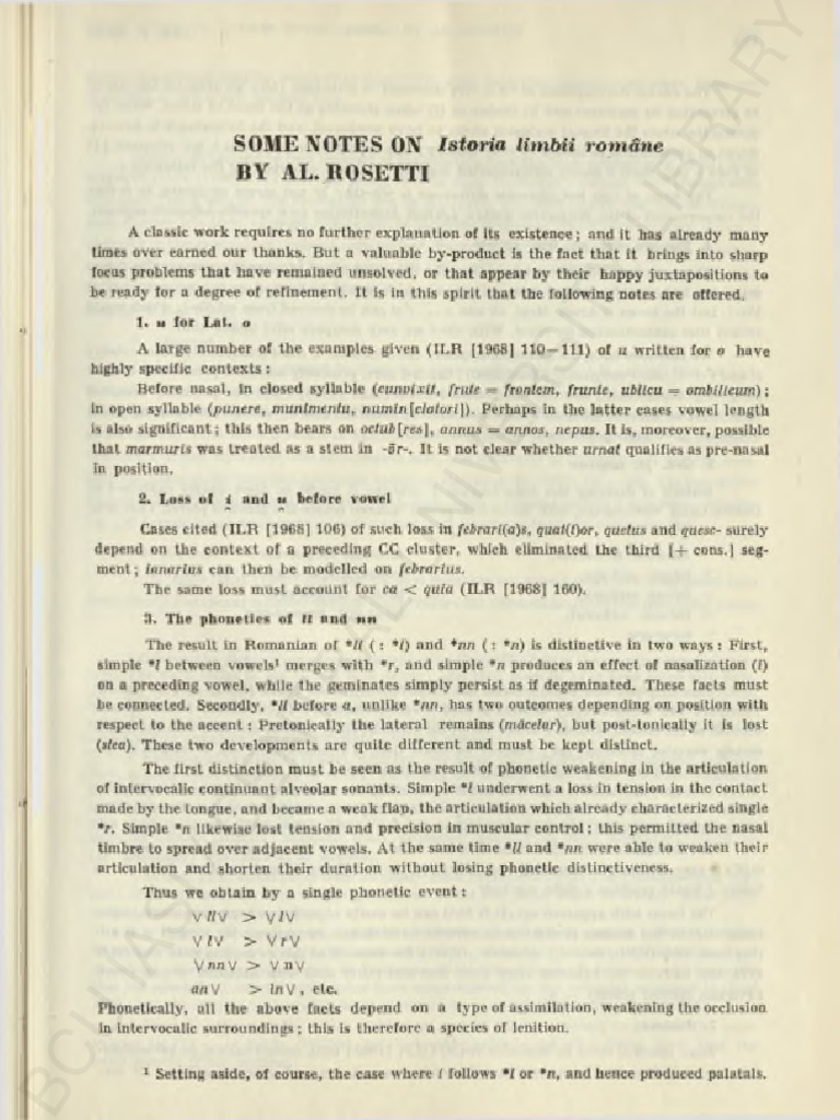 Hamp, Eric P., Some Notes On Istoria Limbii Romane by Al. Rosetti, SCL ...