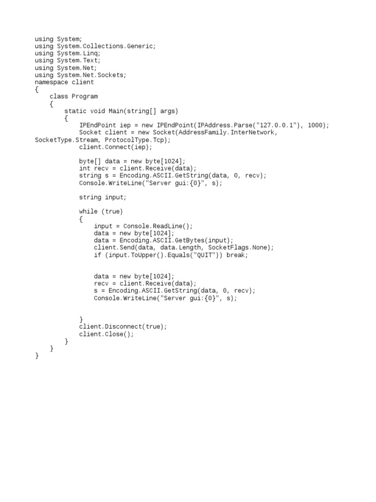 C# TCP Client Socket Example | PDF