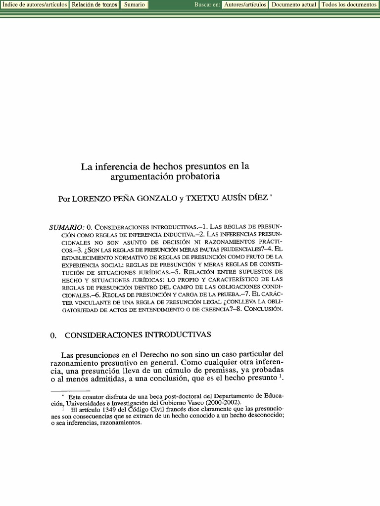 La Inferencia de Hechos Presuntos en La Argumentación Probatoria | PDF | Razonamiento inductivo ...
