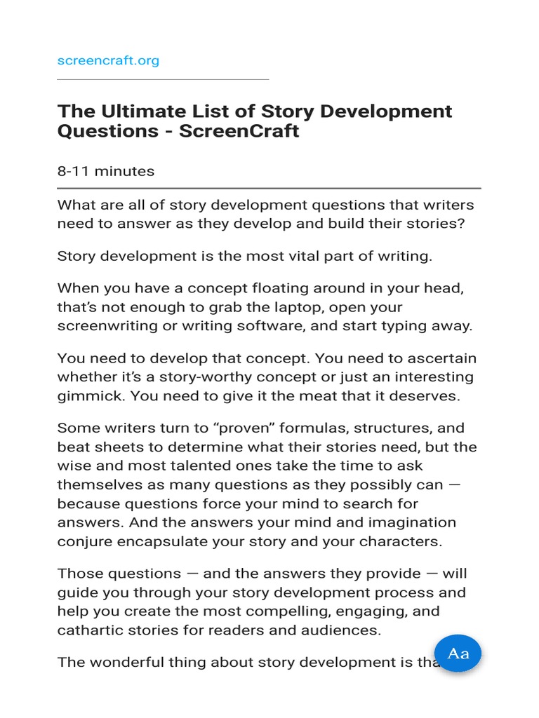 The Ultimate List of Story Development Questions - ScreenCraft | PDF ...