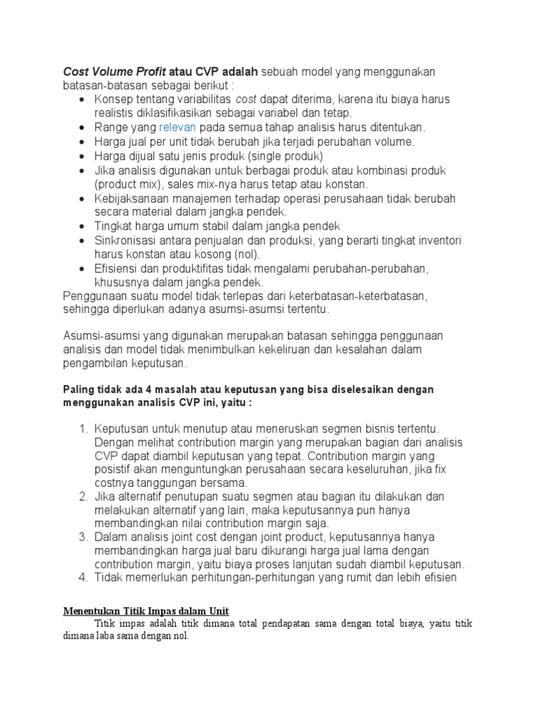 Cost Volume Profit | PDF | Bisnis