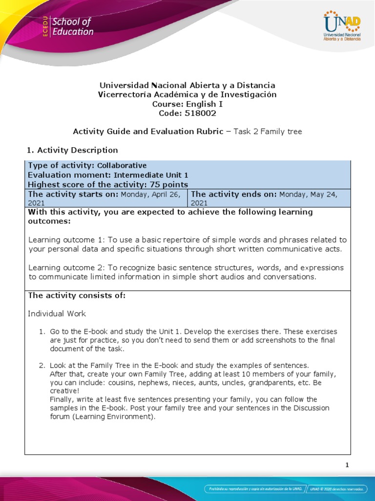 Activity Guide and Evaluation Rubric - Unit 1 - Task 2 - Family Tree ...
