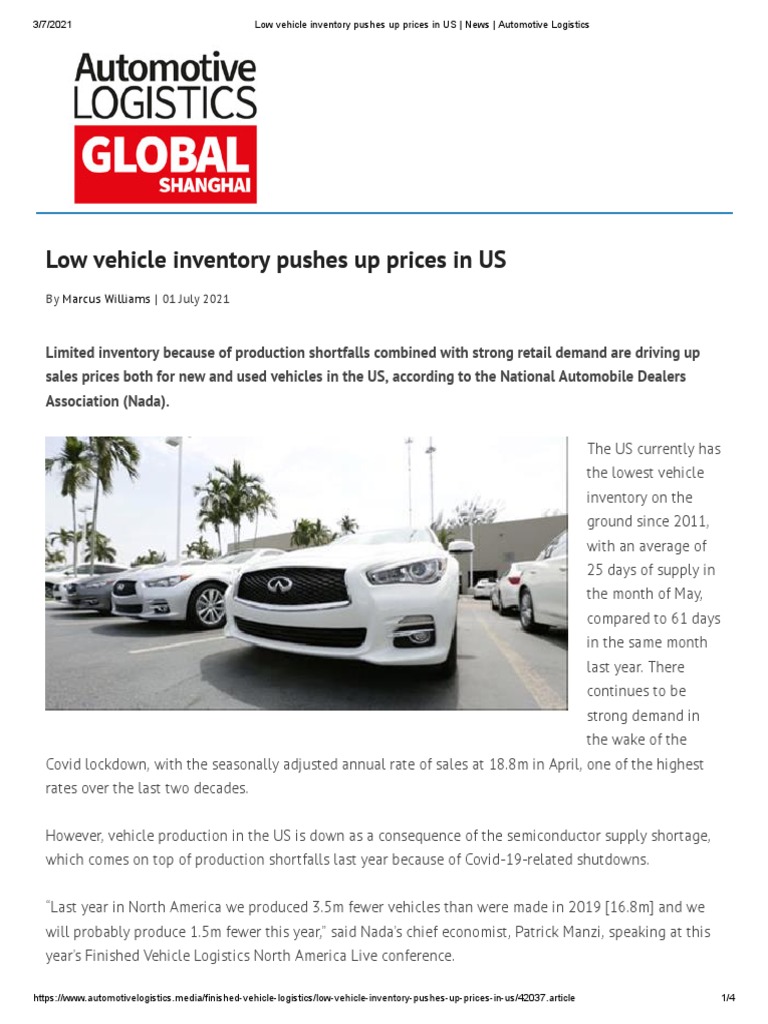Low Vehicle Inventory Pushes Up Prices in US - News - Automotive ...