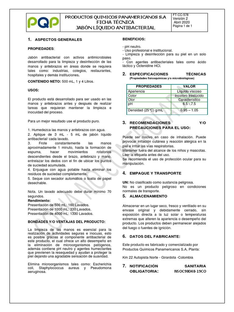Ficha Técnica PQP | PDF | Agua | Especialidades Medicas