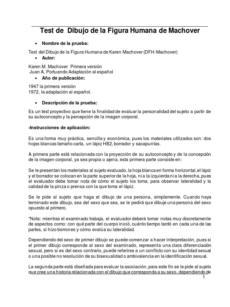 Test de Dibujo de La Figura Humana Machover | PDF | Masculinidad | La ...