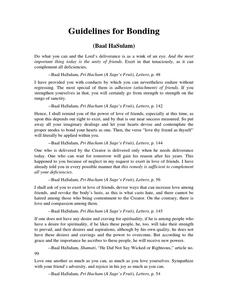 Rabash - Guidelines For Bonding - Free Kabbalah Article | PDF | Love ...