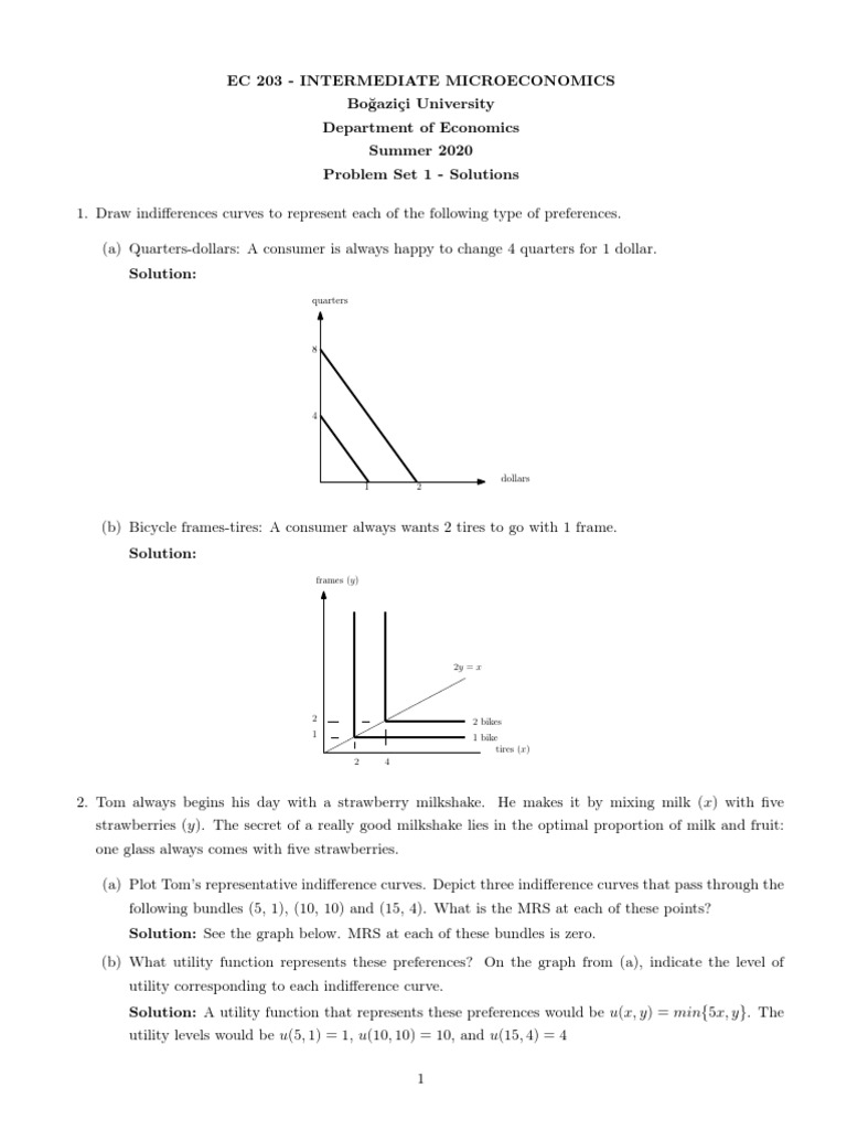 Ec203 Problem Set 1 Solutions Kopya Pdf Utility Microeconomics