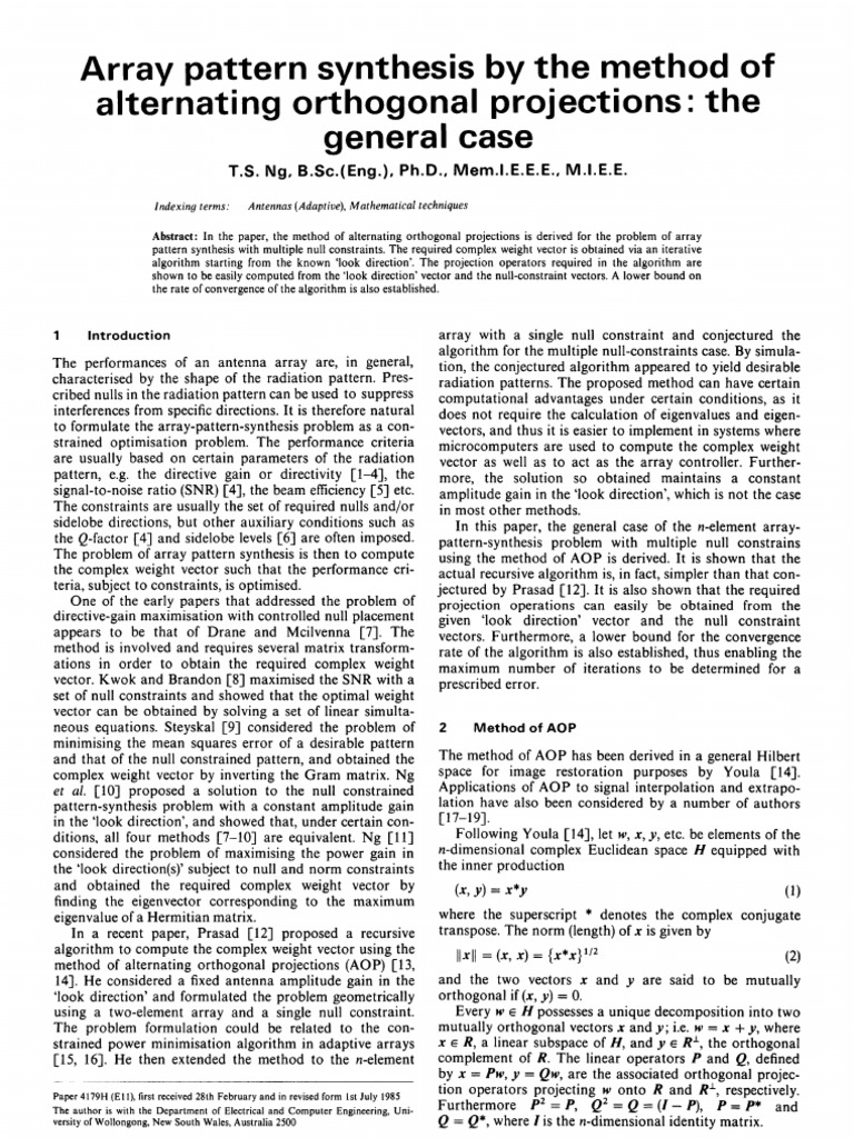 Array Pattern Synthesis by The Method of Alternating Orthogonal Projections: The General Case ...