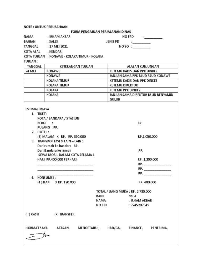 Form Perjalanan Dinas | PDF