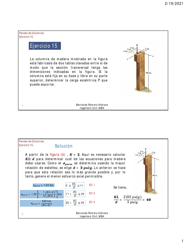 Columna de Madera Carga Excéntrica | PDF | Pandeo | Ingeniería mecánica