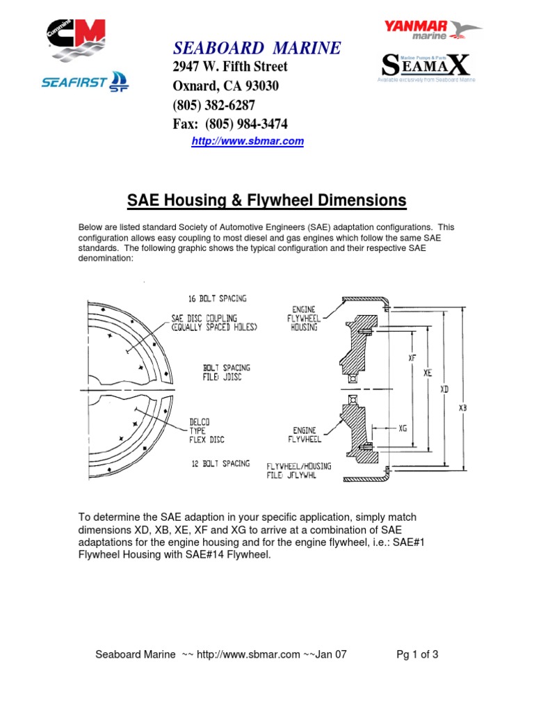 SAE Flywheel and Housing Dimensions | PDF