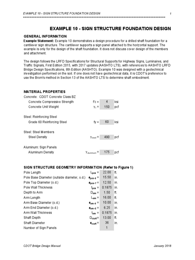 Example 10 - Sign Structure Foundation Design: General Information ...