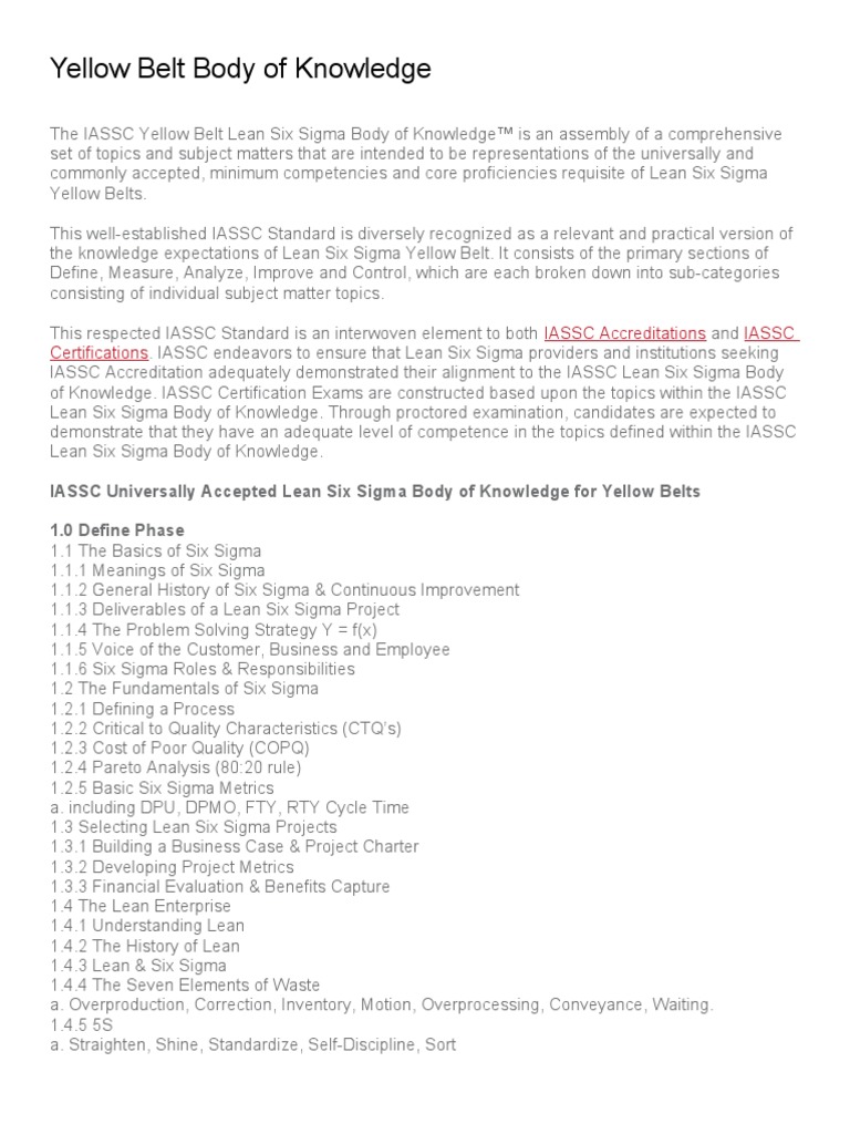 Yellow Belt Body of Knowledge | PDF | Six Sigma | Idea