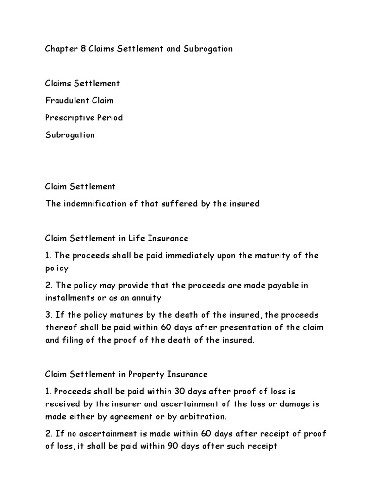 Insurance Law Claims Settlement and Subrogation Notes | PDF | Liability ...