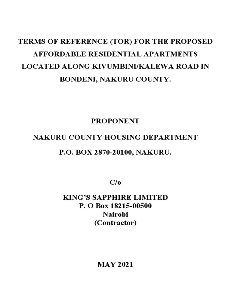 EIA - TOR Report For Bondeni Residential Apartments | Download Free PDF ...