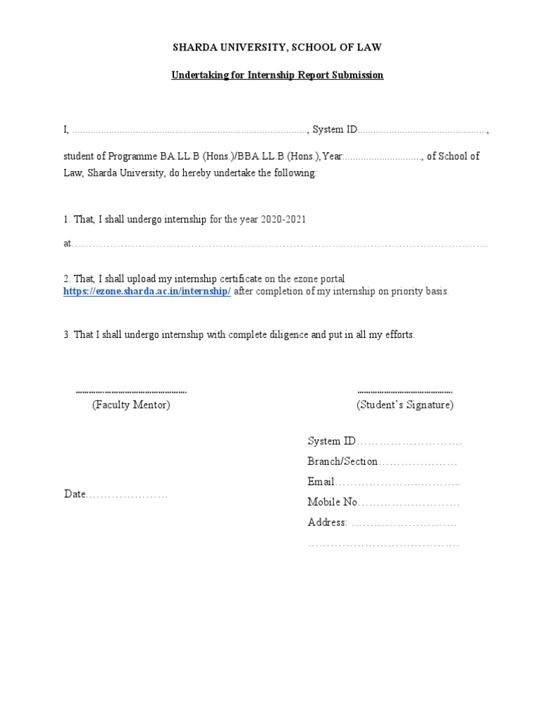 Undertaking For Internship Report Submission | PDF