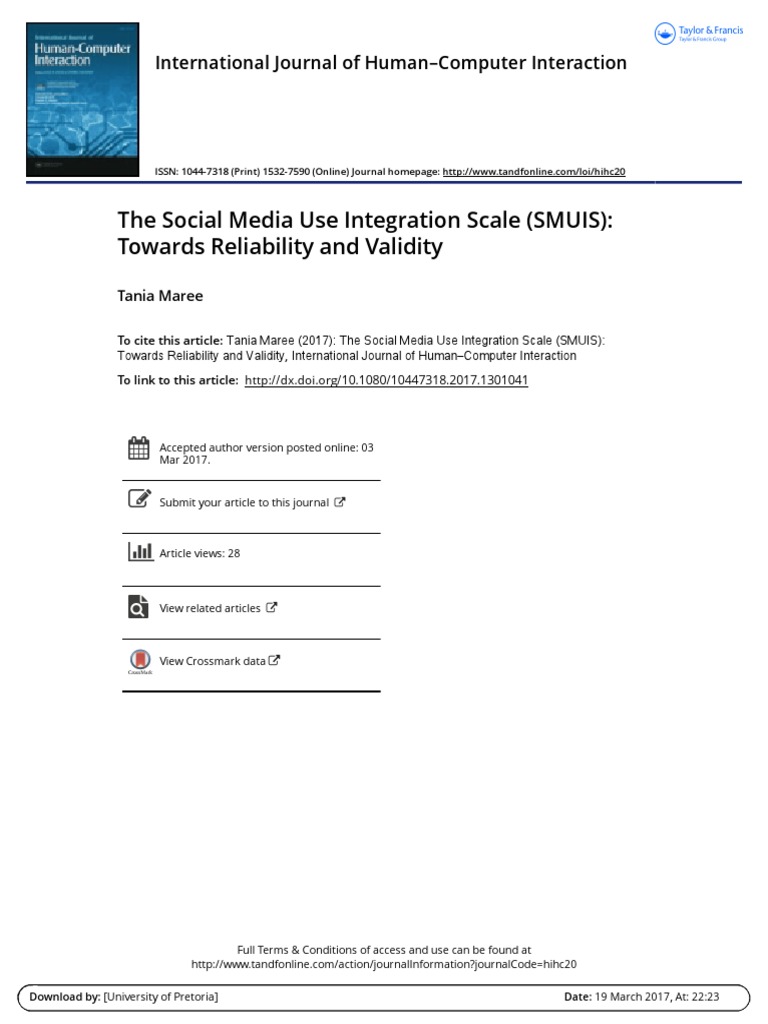The Social Media Use Integration Scale (SMUIS) : Towards Reliability ...