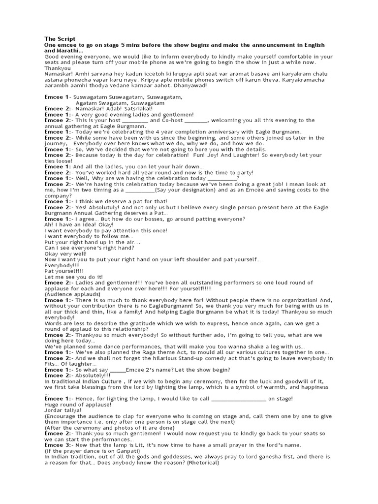 Emcee Script | PDF