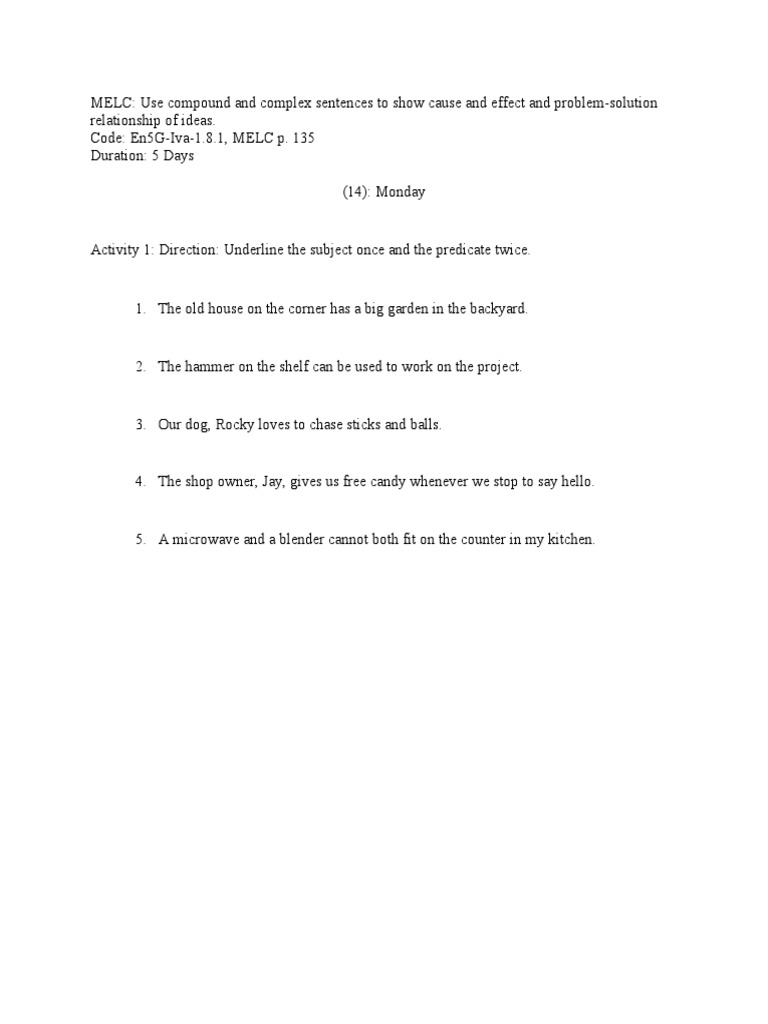 Grade 5 English Worksheet (Final) | PDF