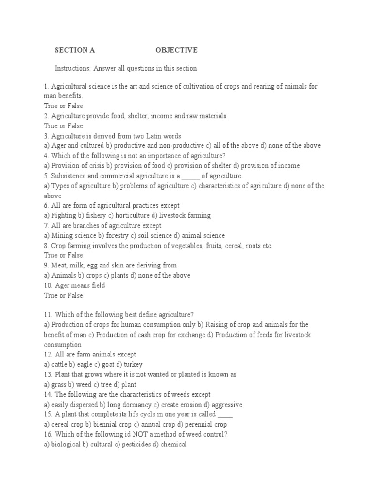Agricultural Science Assessment: An Objective Test on the Basic ...