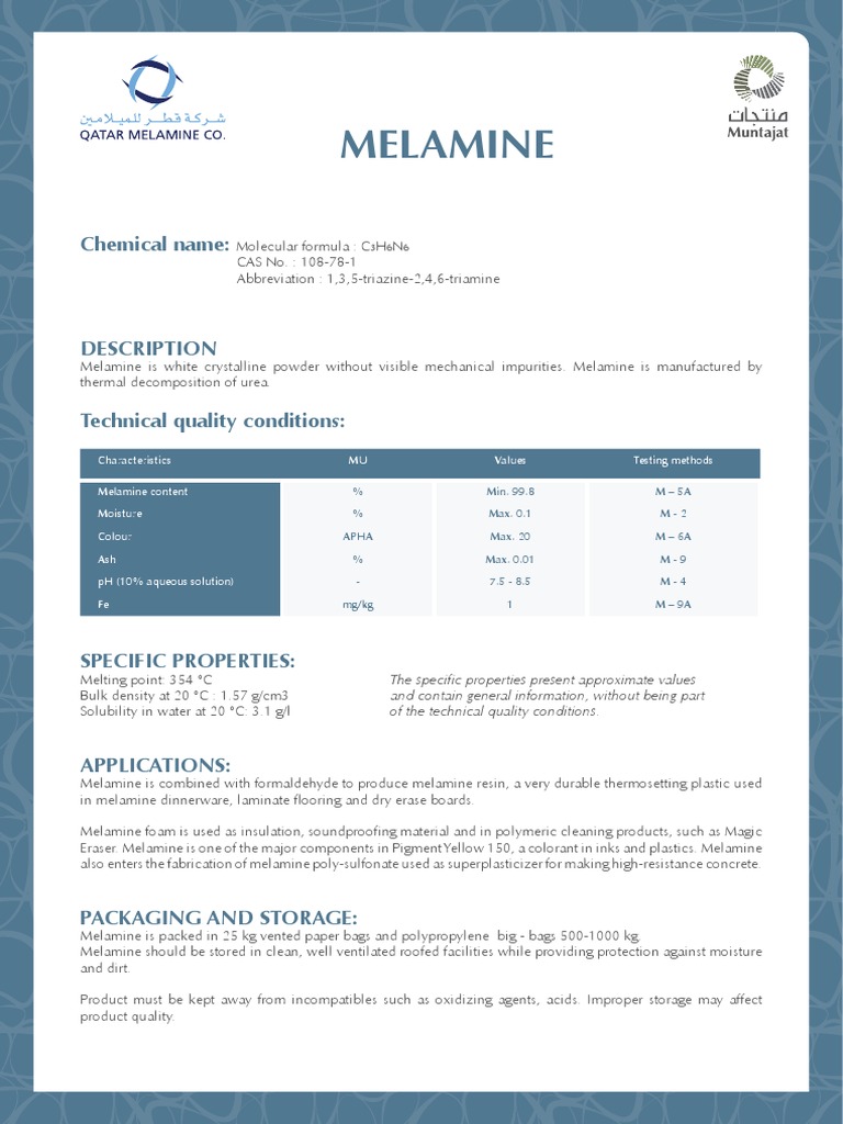 Melamine Tehnical Sheet | PDF | Materials | Chemical Substances