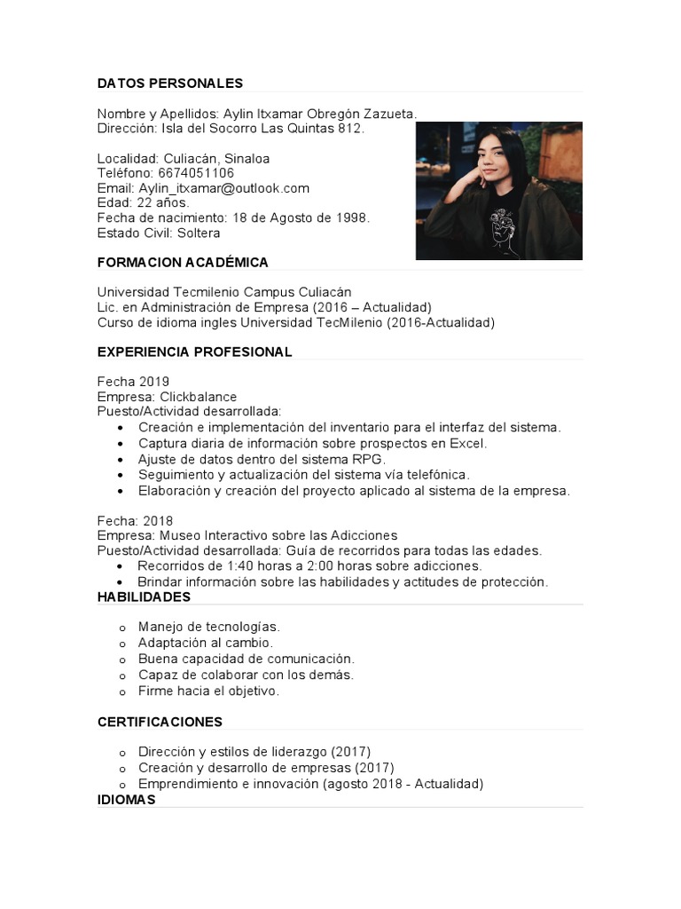 CV Aylin Obregón | PDF | Crecimiento personal y profesional