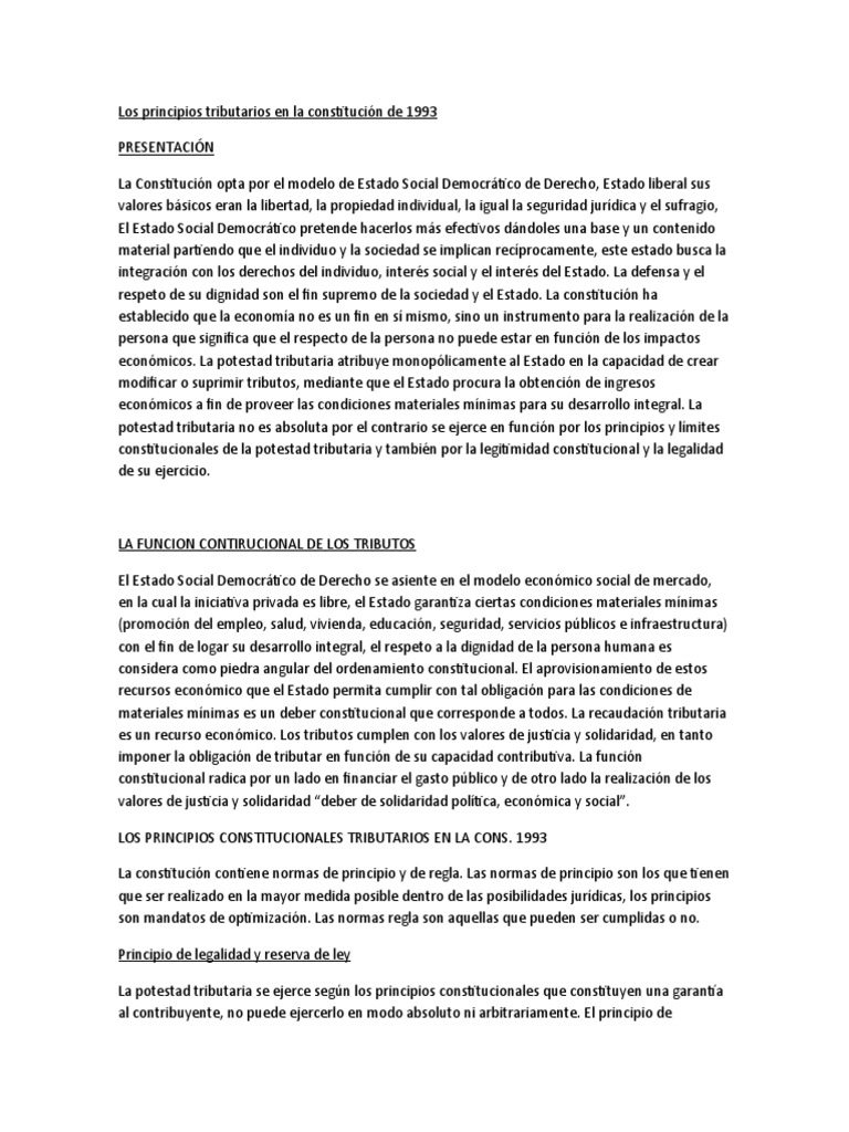Los Principios Tributarios en La Constitución de 1993 | PDF | Estado ...