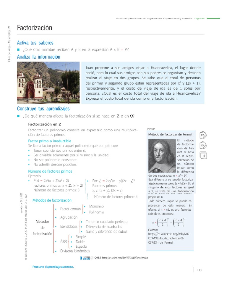 Tema 05 - Factorizacion - (Teoria - Ejemplos) - Álg-4°Sec. | PDF
