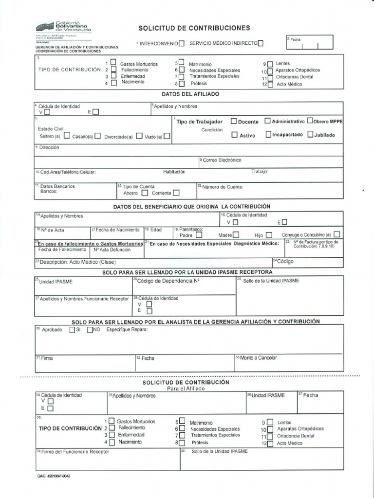 Planilla-Solicitud-Contribuciones SOLICITUD DE MEDICO INDIRECTO | PDF