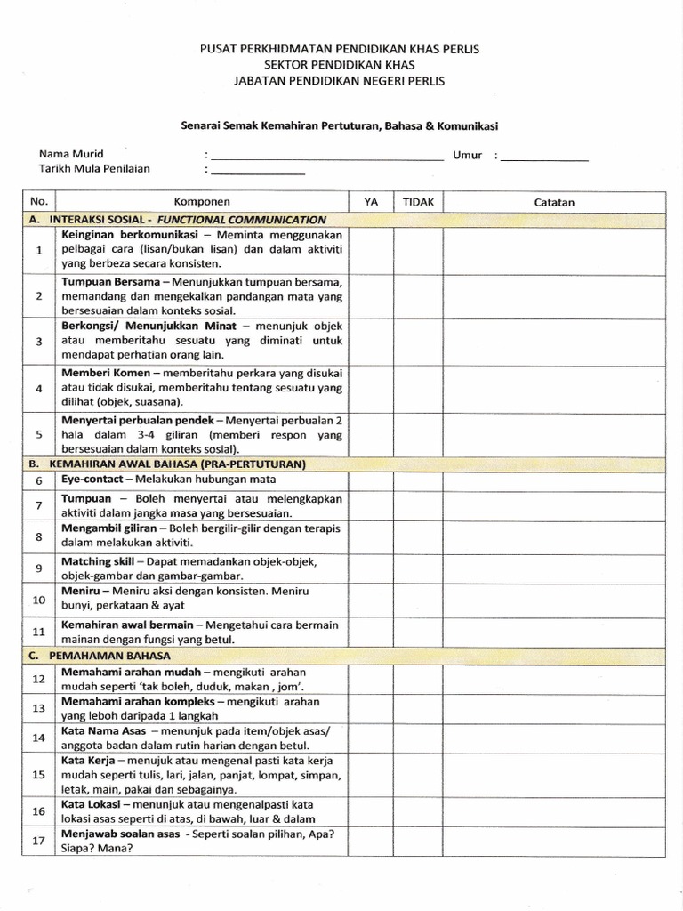 Senarai Semak Speech and Language | PDF
