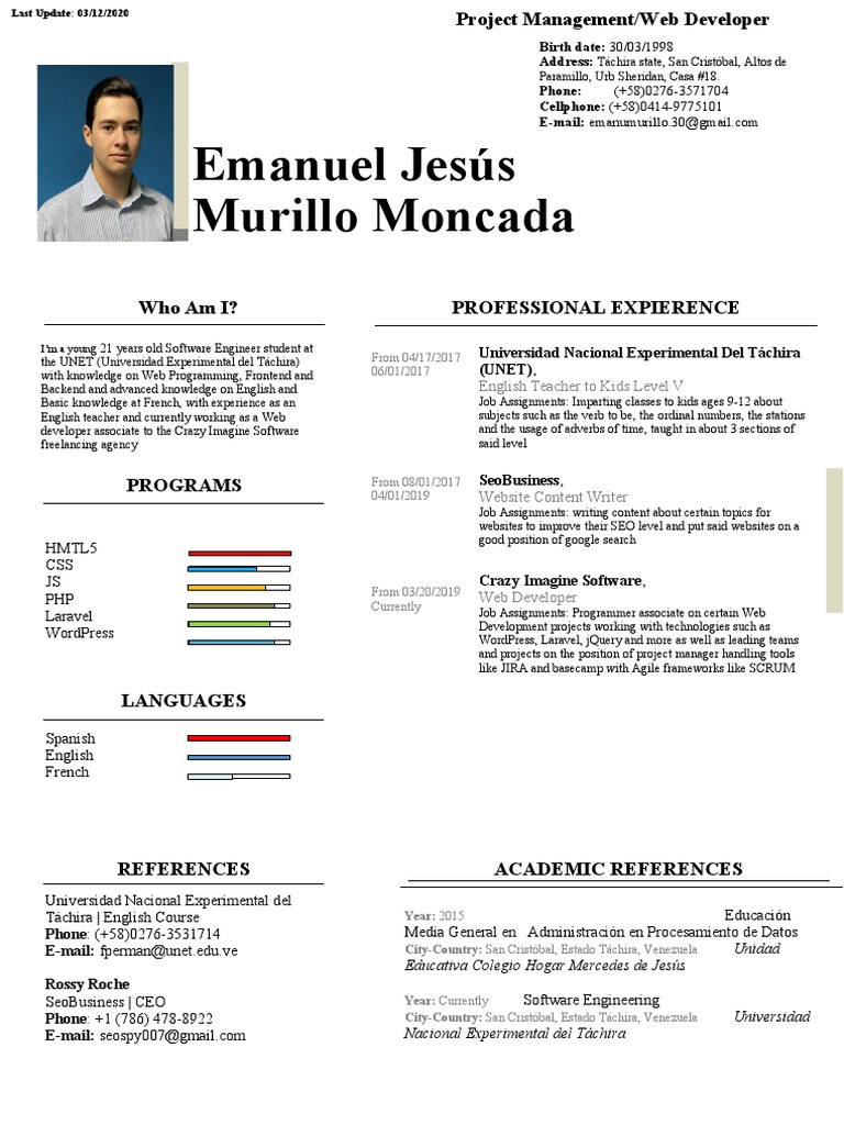 Emanuel Murillo: Web Developer CV | PDF | Software Development ...