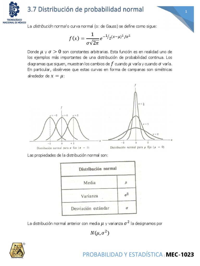 3.7 Distribucion de Probabilidad Normal | PDF | Distribución normal ...