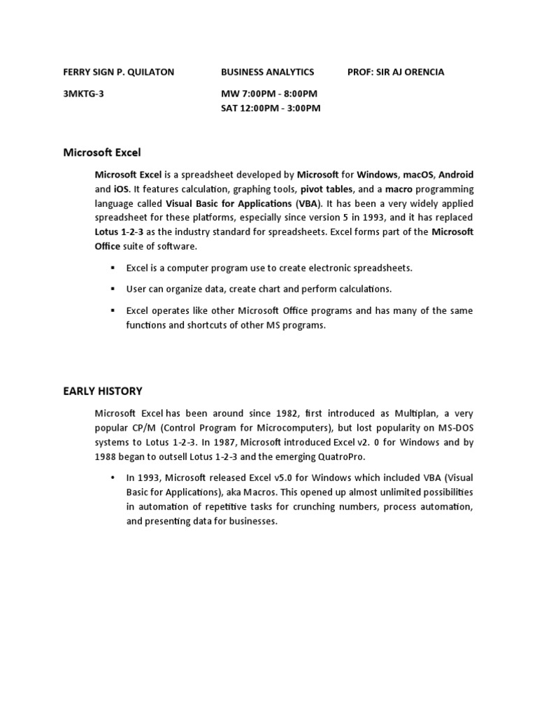 Excel for Business Analytics Overview | PDF | Microsoft Excel | Spreadsheet