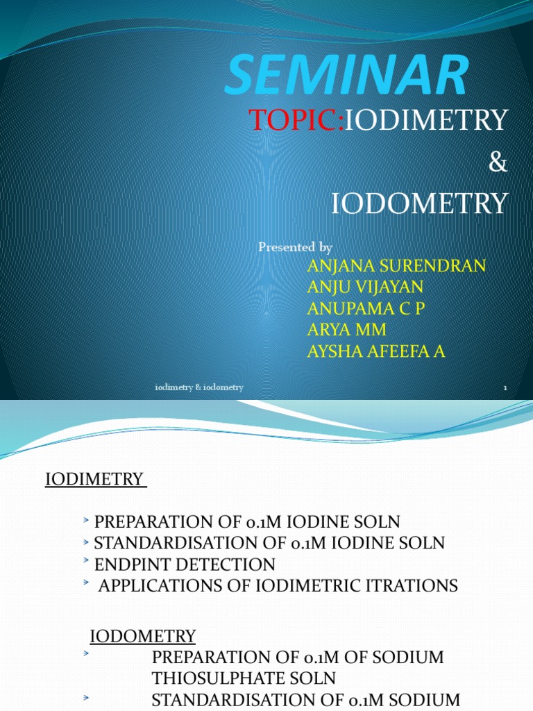 Iodimetry & Iodometry | Download Free PDF | Titration | Chemistry